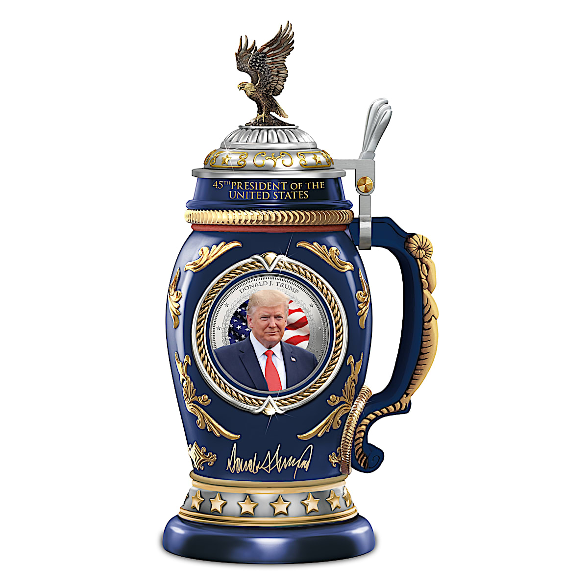 President Donald J. Trump Patriotic Triple-Fired Heirloom Porcelain Stein Featuring A Sculpted ...