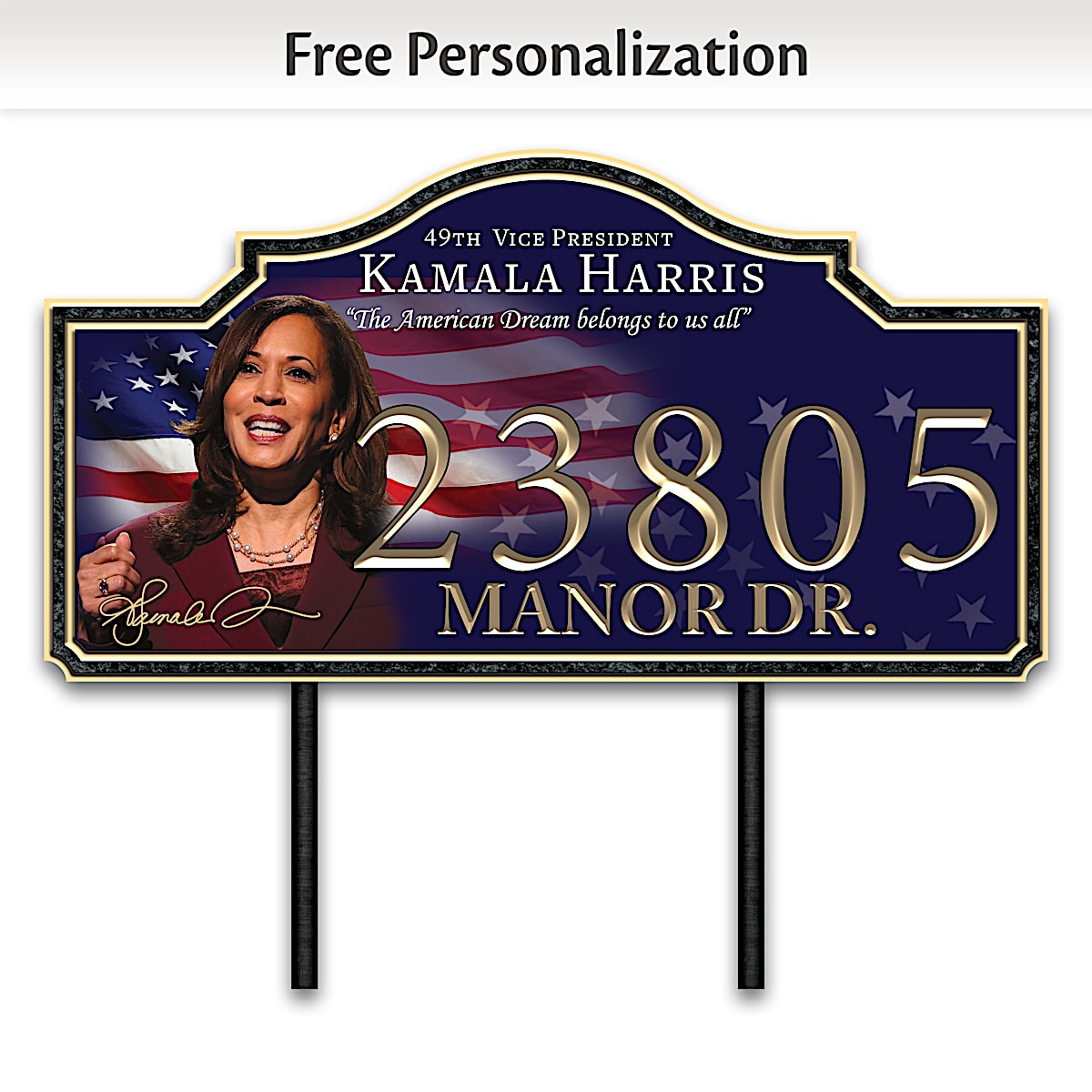 Vice President Kamala Harris Personalized Metal Outdoor Patriotic ...