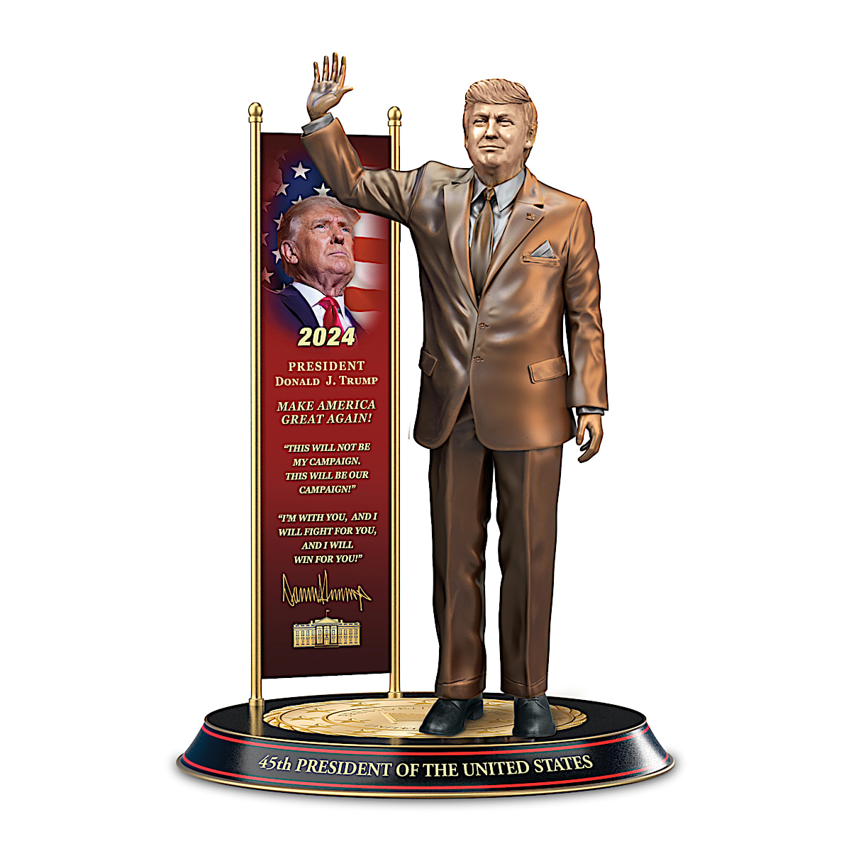 Donald Trump Cold-Cast Bronze Statue – 11.5” With Presidential Seal Base