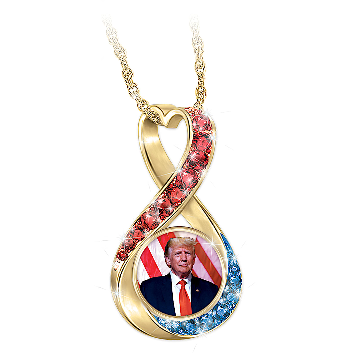 Donald Trump Infinity Pendant Necklace – 18K Gold With Red And Blue ...