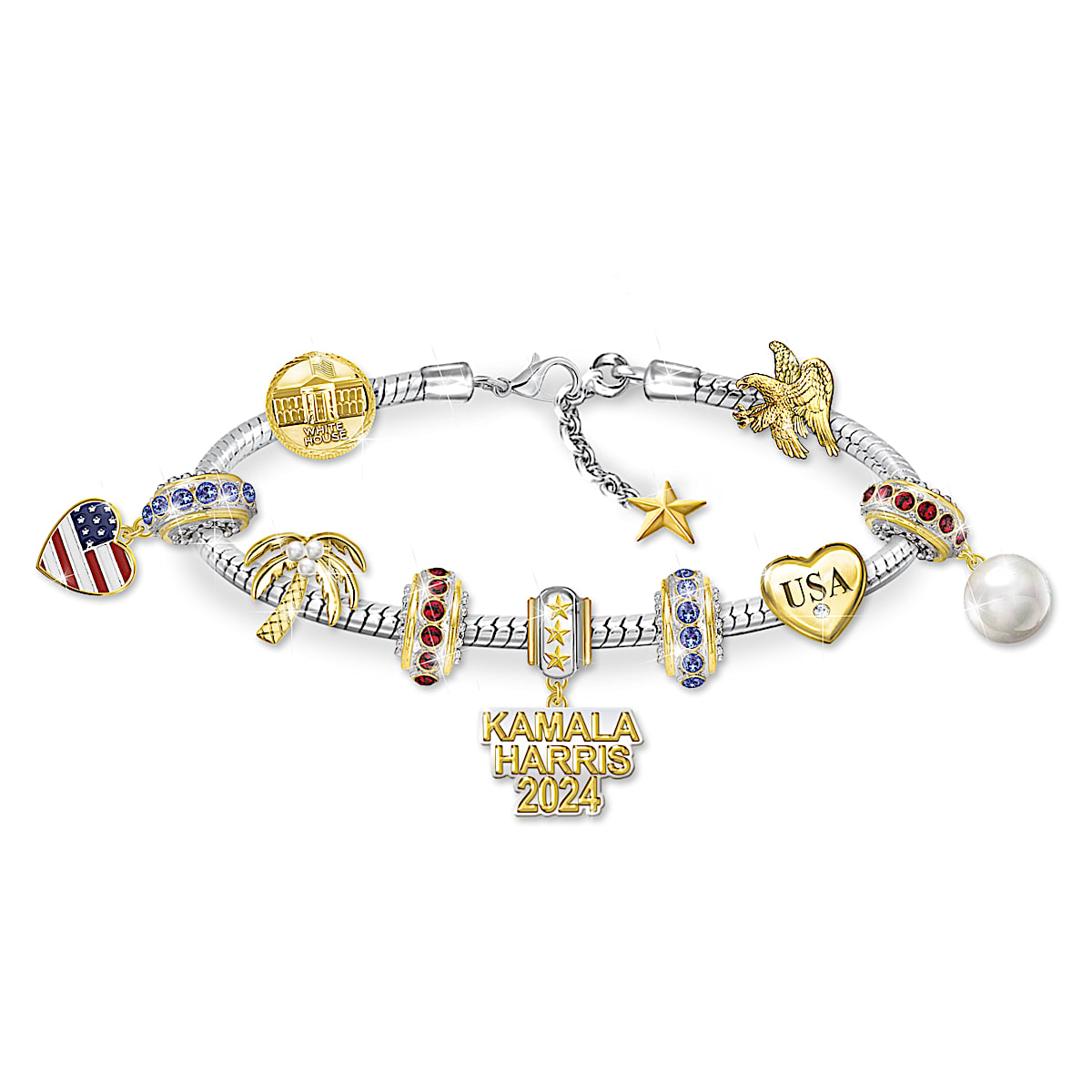 VP Kamala Harris Charm Bracelet Featuring 9 Charms, Blue And Red ...