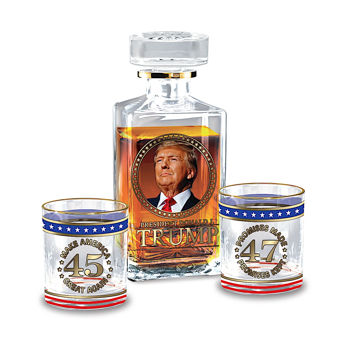 President Donald Trump Barware Set With 25 Oz. Glass Decanter And Two ...