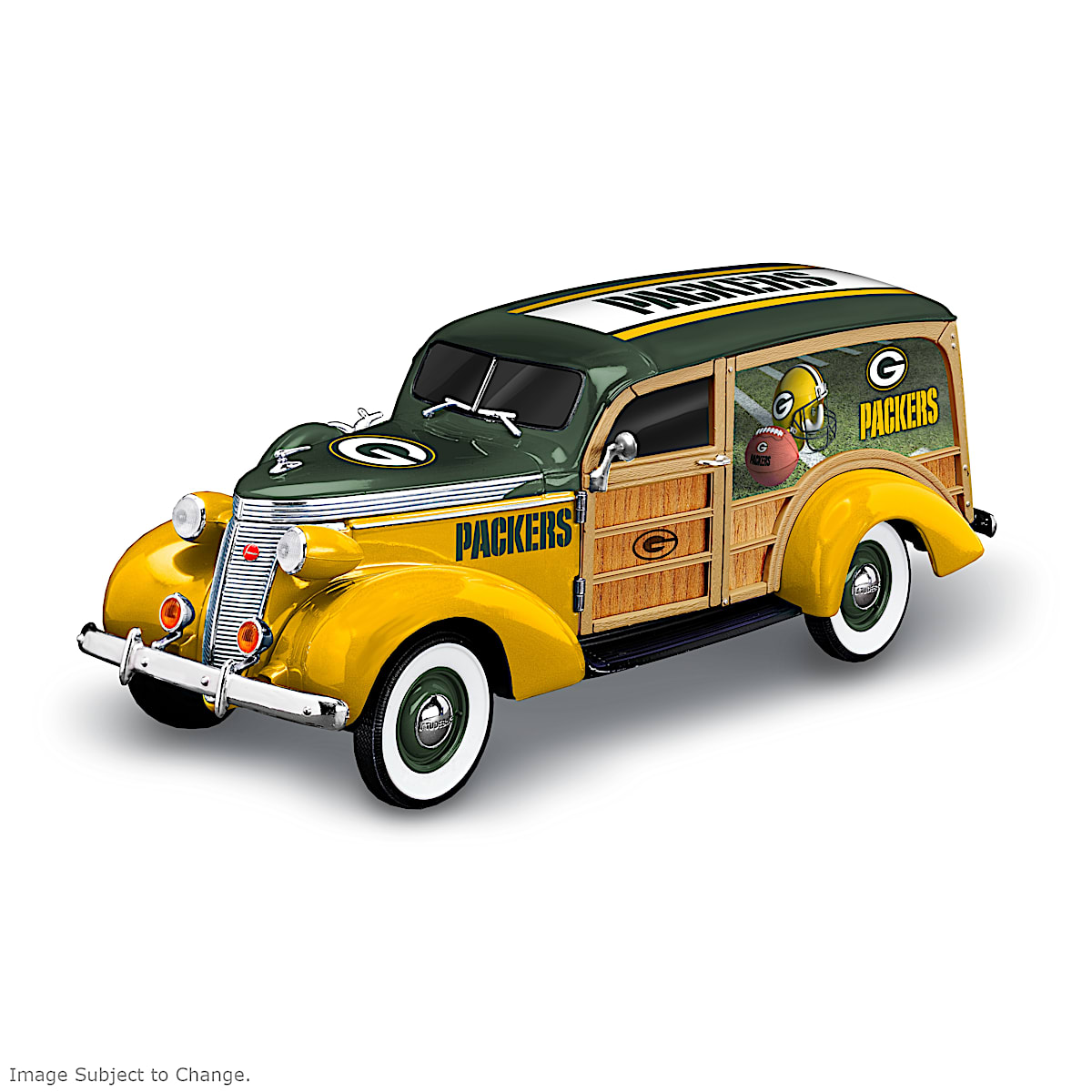 Cruising To Victory Green Bay Packers 1:18-Scale NFL Woody Wagon Sculpture