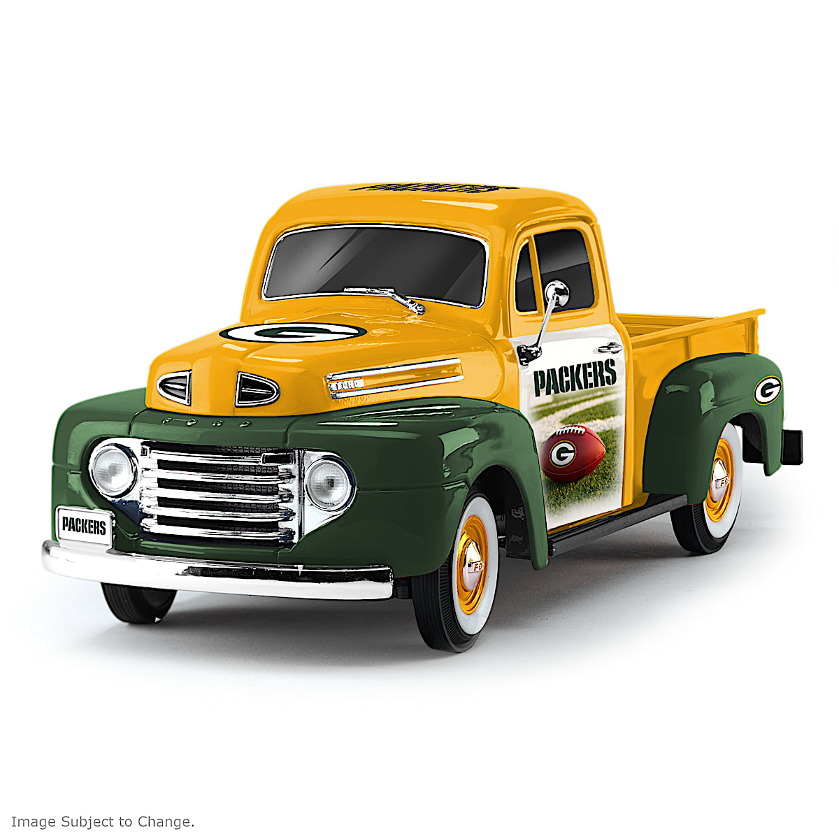 Green And Yellow Green Bay Packers Ford Pickup Sculpture Featuring A ...