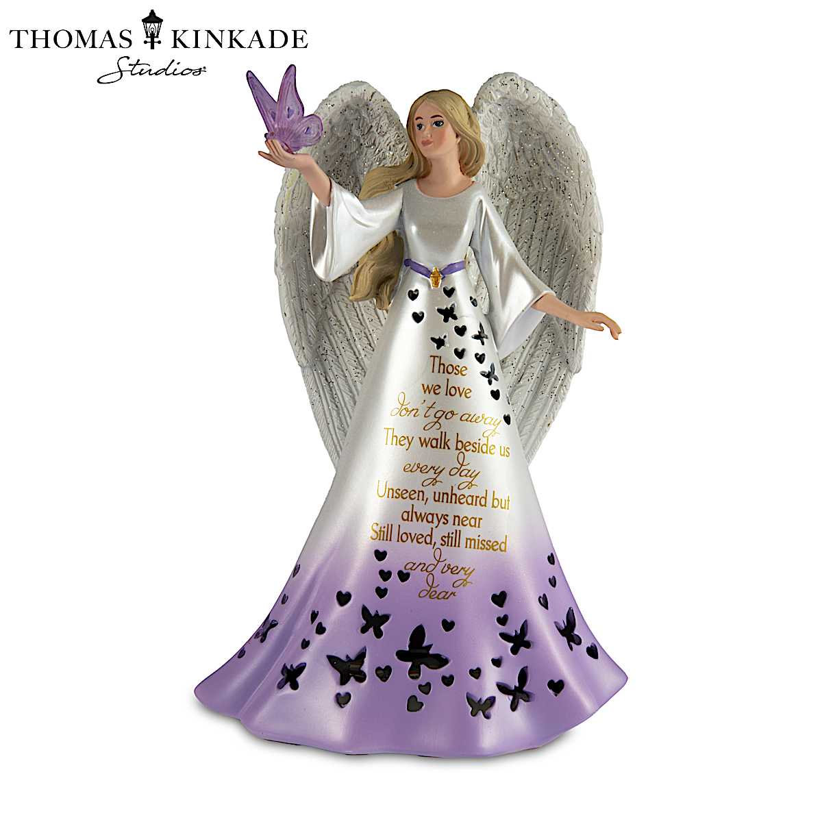 Thomas Kinkade Still Loved, Still Missed Illuminated Angel Figurine Hand-Painted In Lilac And ...