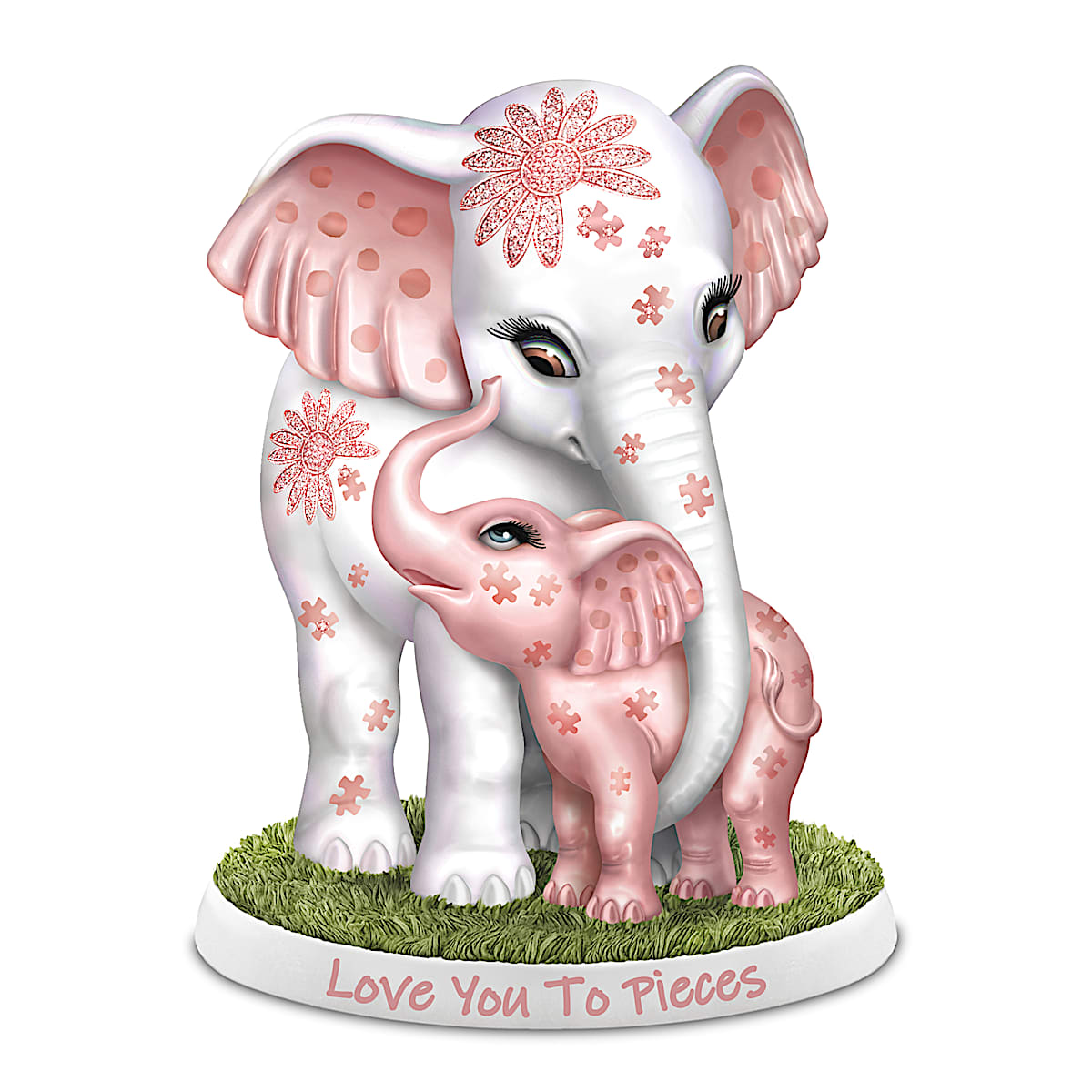 Love You To Pieces Elephant Figurine By Artist Blake Jensen Featuring A Daisy And Puzzle-Piece Motif