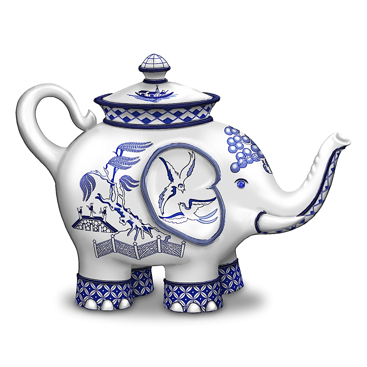 Elephant-Shaped Teapot Figurine Adorned With Intricate Blue Willow ...