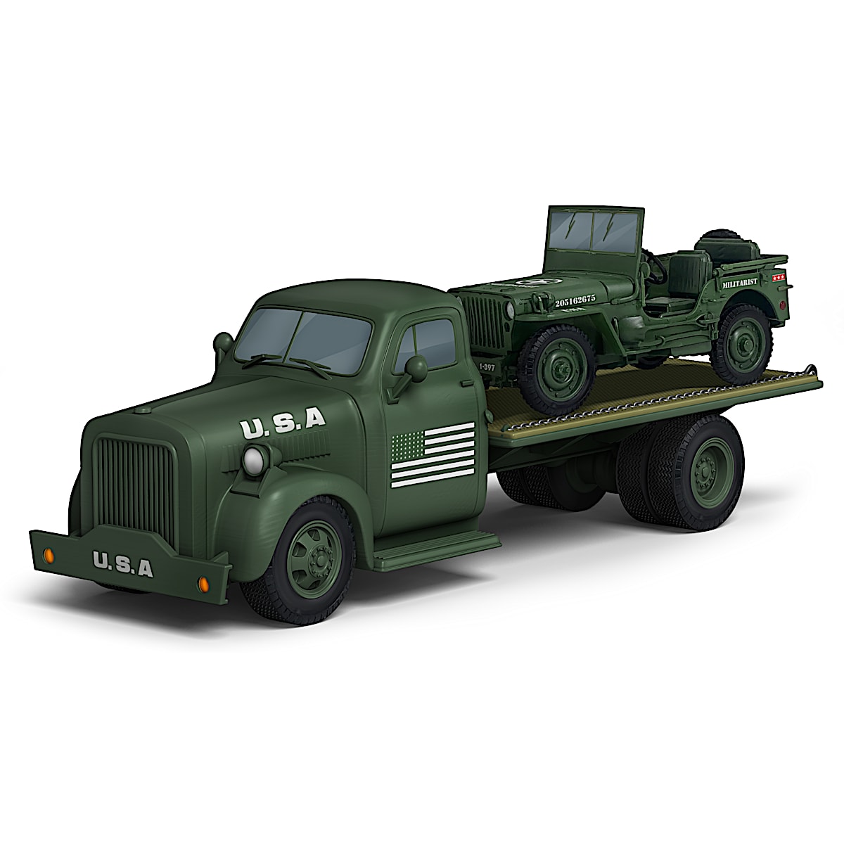 WWII Era Flatbed Truck Sculpture & 1:18-Scale Diecast Jeep Set With U.S ...
