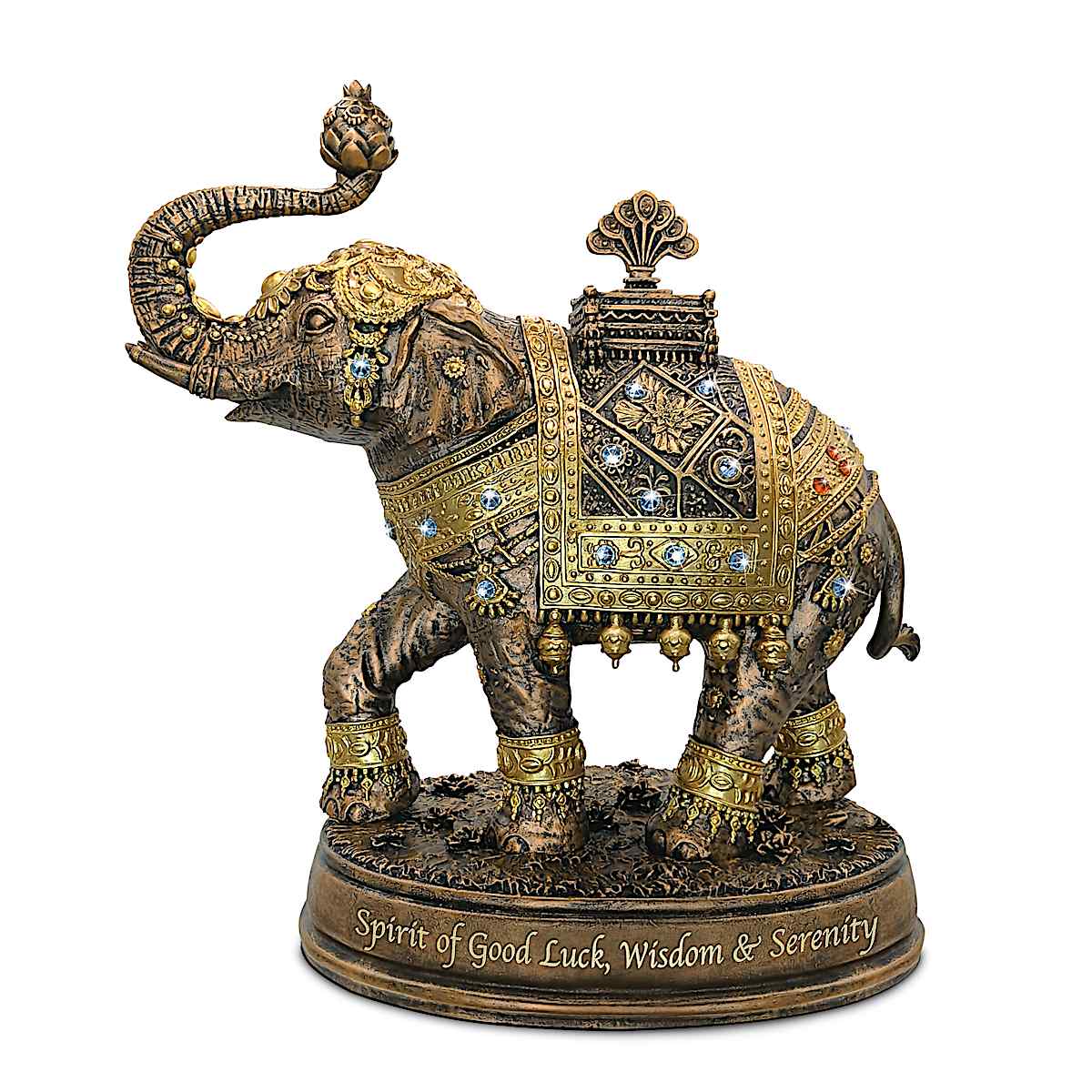 Inspirational Hand-Painted Bronze-Toned Elephant Figurine Adorned With ...