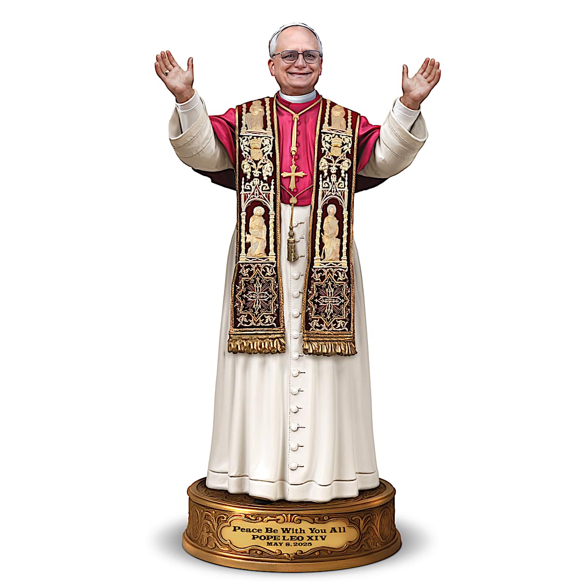 Pope Leo XIV Sculpture Featuring Bas-Relief Details And A Pedestal Base ...