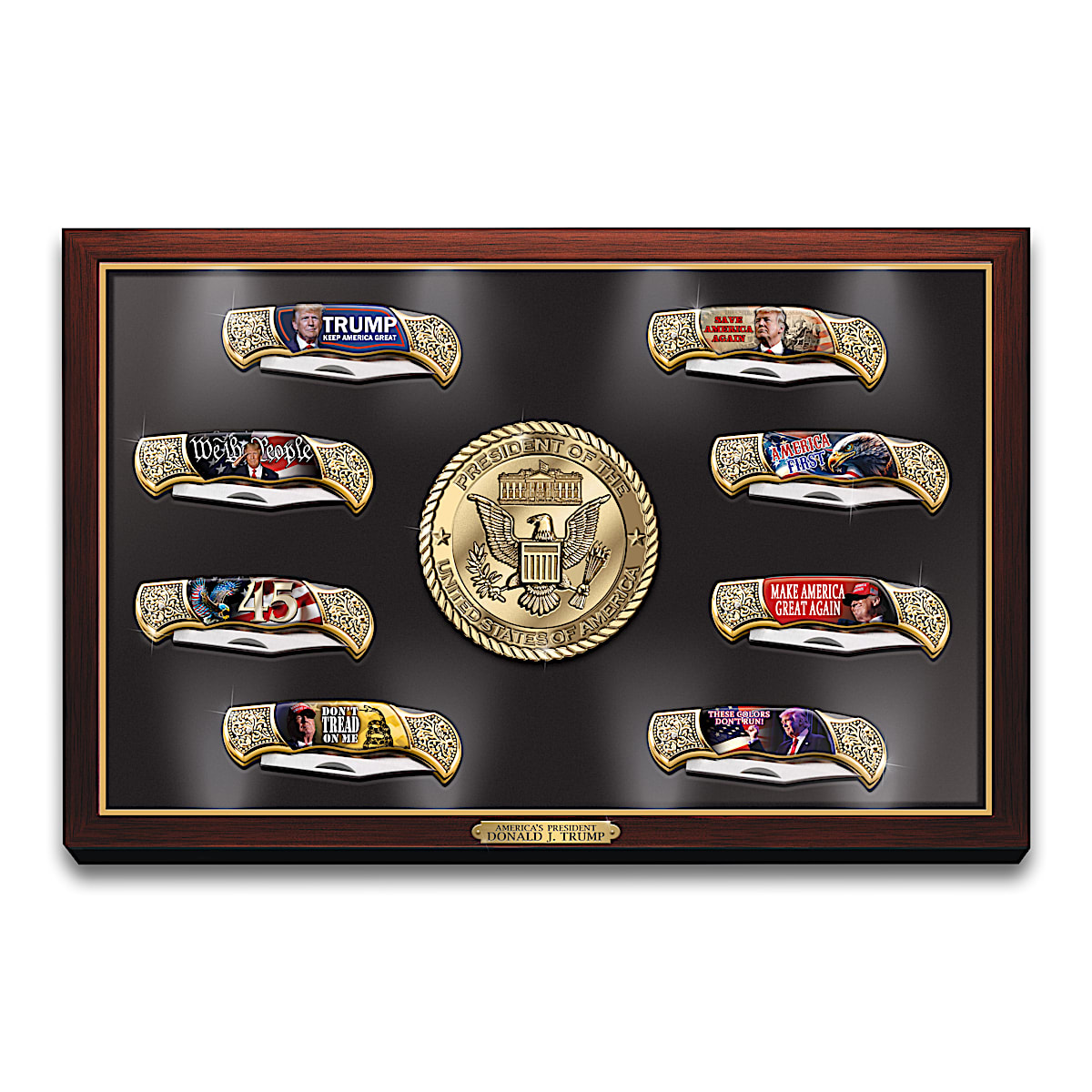 Trump Knife Set: Stainless Steel Folding Knives With Illuminated Wooden ...