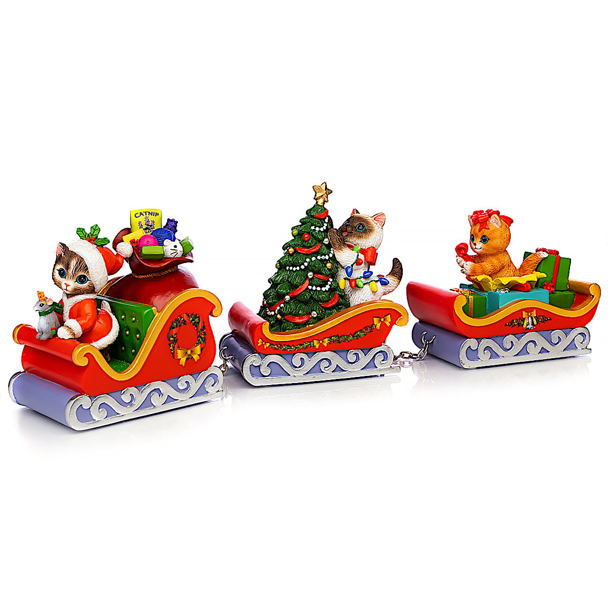 Meowy Cat-Themed Christmas Sleigh Train Figurine Collection By Artist ...
