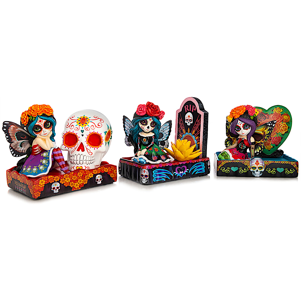 Forever Love Dia De Los Muertos Sugar Skull Parade Hand-Painted Colorful Fairy Figurine ...