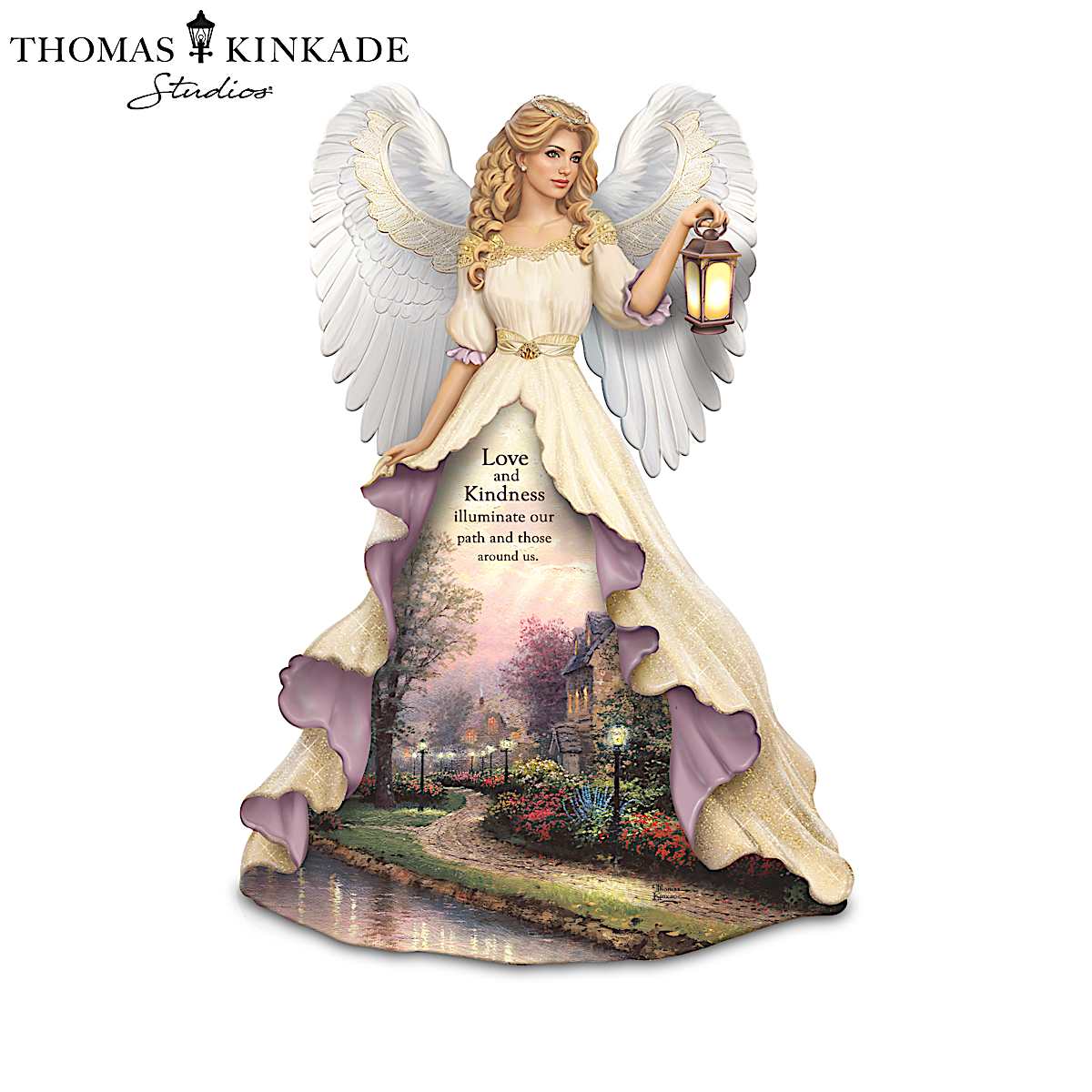 Illuminated Angel Figurine Collection Adorned With Thomas Kinkade Art ...