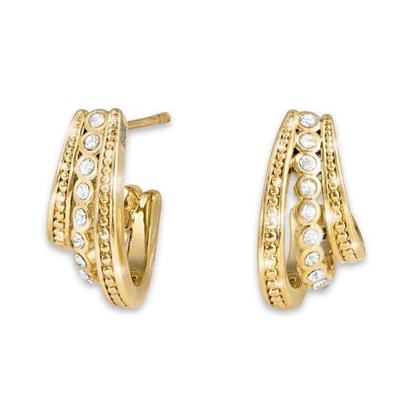 Michelle Obama Inspired Ion Plated In 24K Gold Hoop Earrings With Over 20 Sparkling Clear Crystals